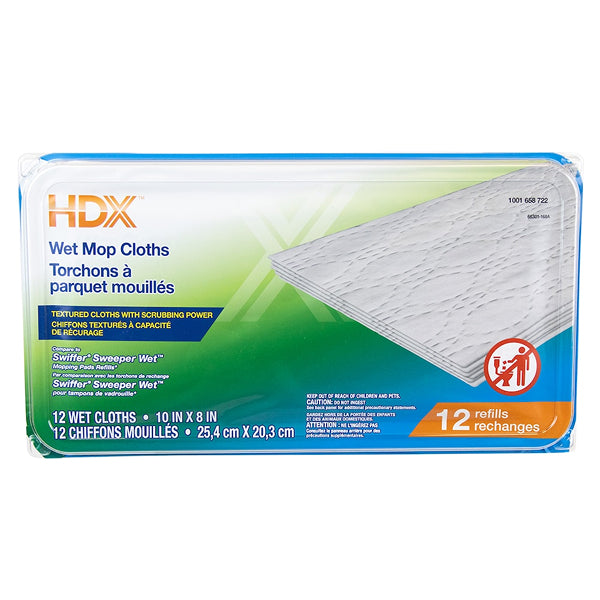 HDX Wet Mop Cloths (12 Refills) | Swiffer Compatible Multi-Surface ...